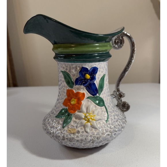 Dining | Vintage Czechoslovakia Pitcher Multicolor With Flowers And ...